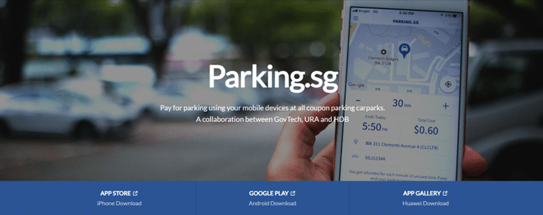 The Parking.sg app website landing page